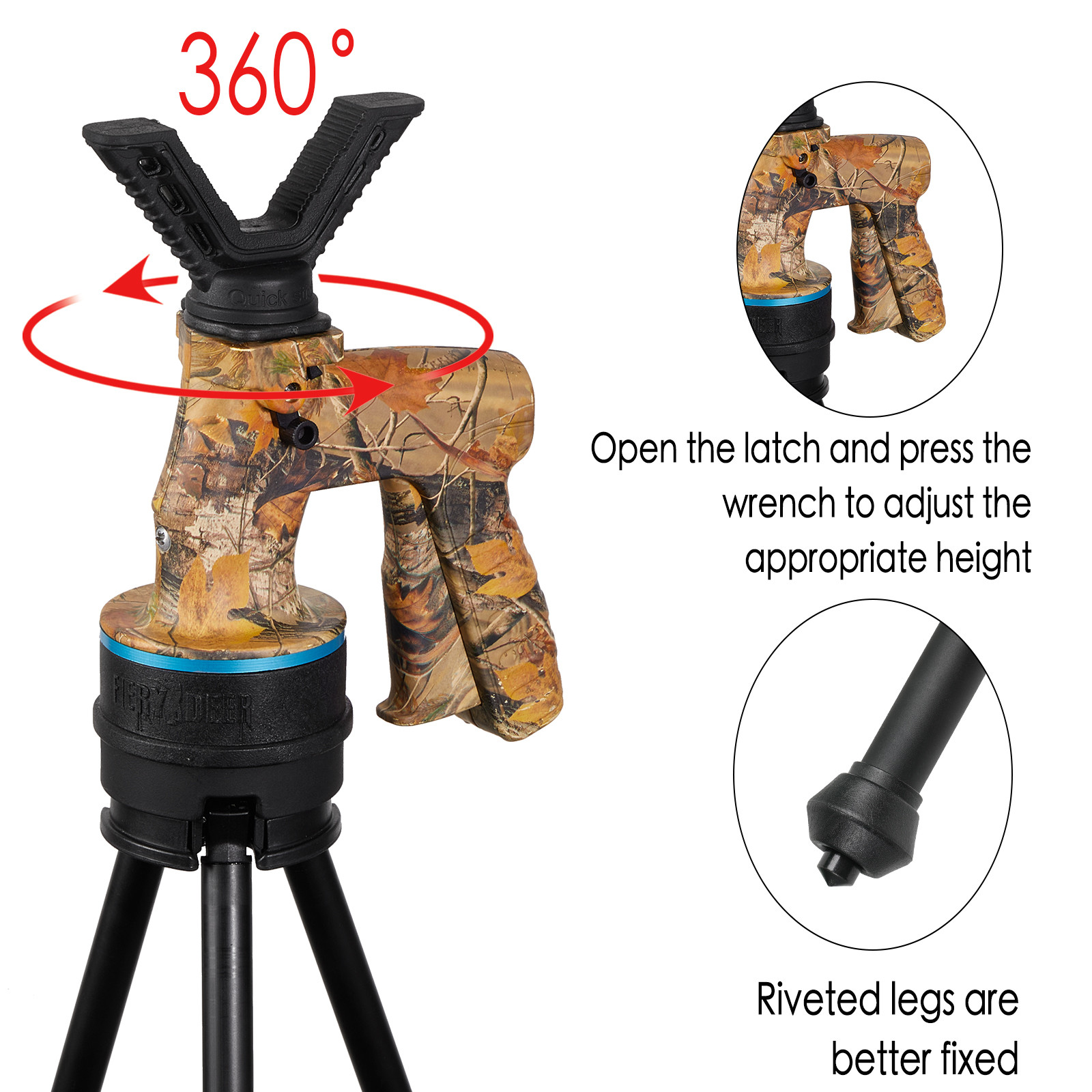 Aluminum Alloy Shooting Stick With Rotary Switch Leg Lock Rubber Feet ...
