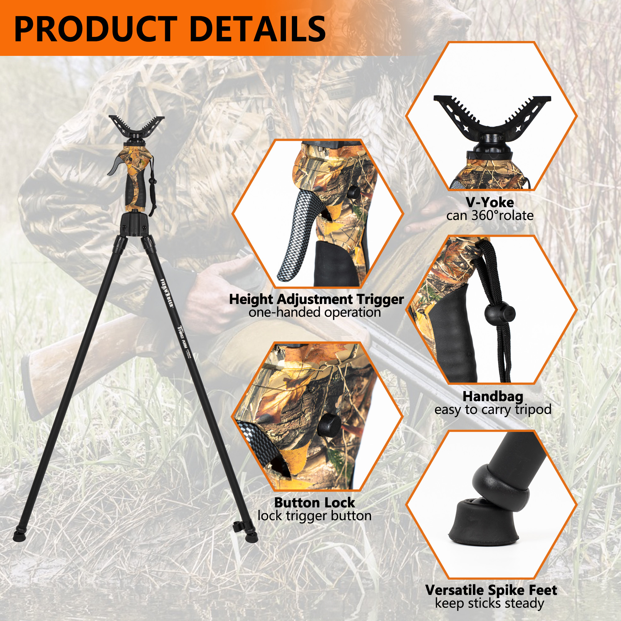 4 Inches Height Hunting Rifle Bipod With Leg Angle Adjustment For ...