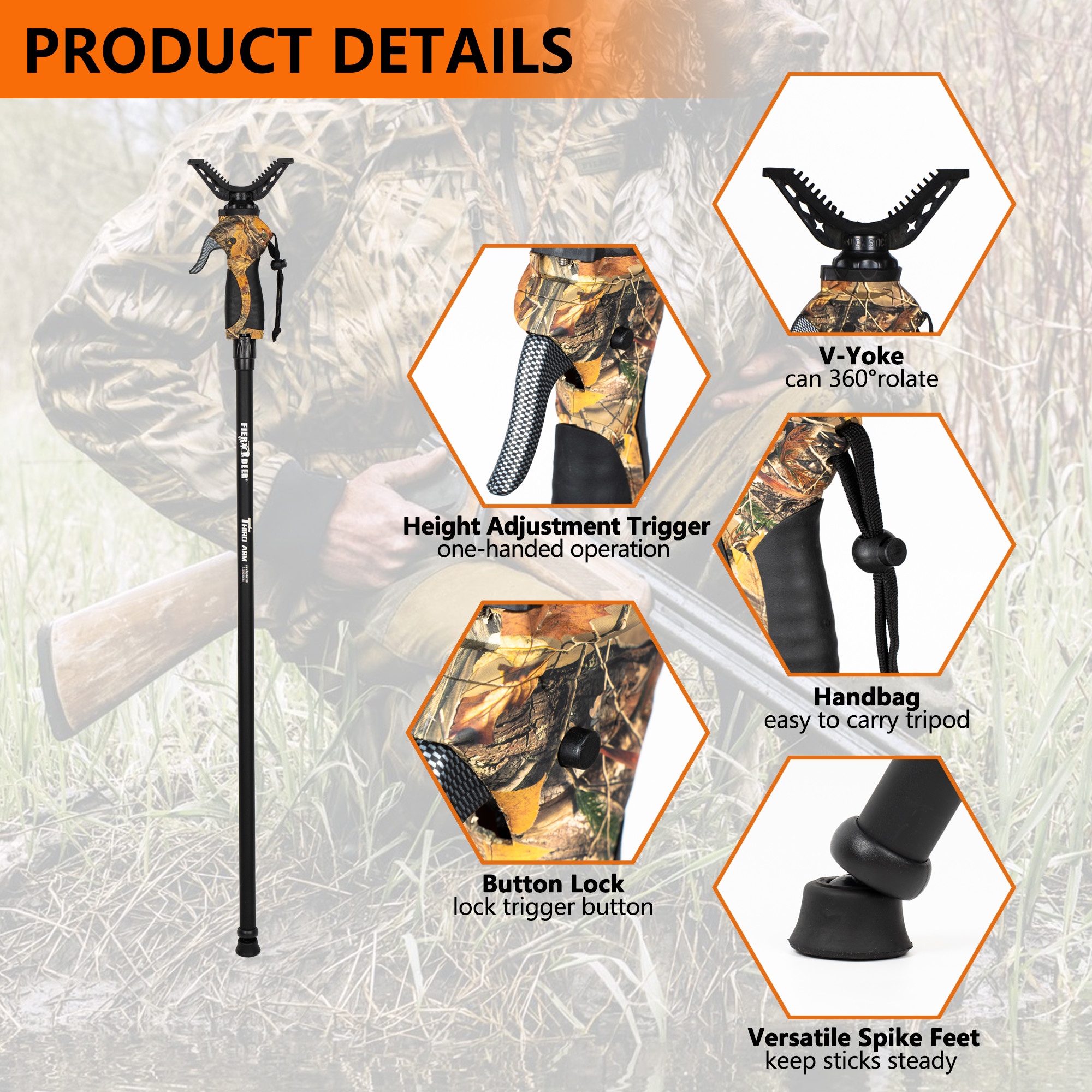 Anti Slip Hunting Shooting Stick 100cm-180cm Length For Stable And ...